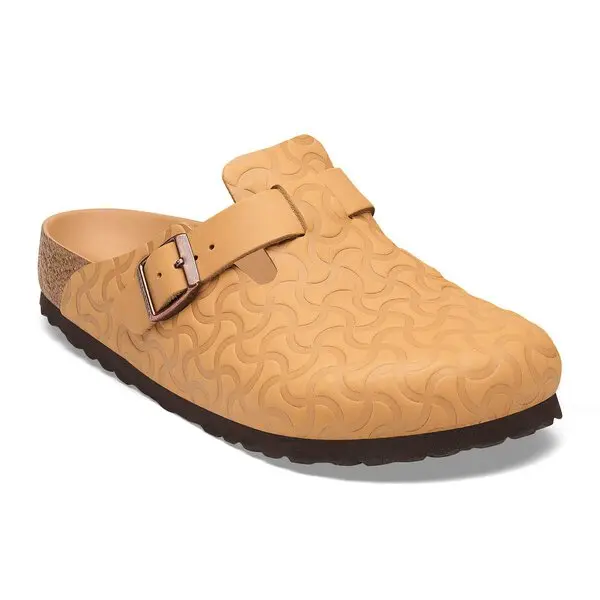 BIRKENSTOCK Boston Natural Leather Embossed Clogs