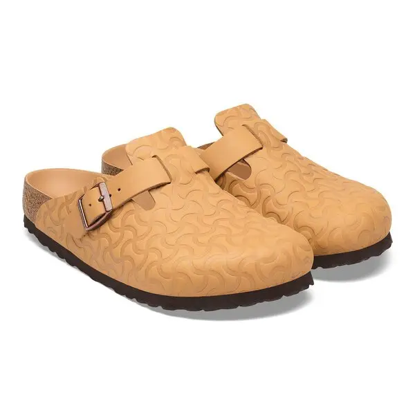 BIRKENSTOCK Boston Natural Leather Embossed Clogs