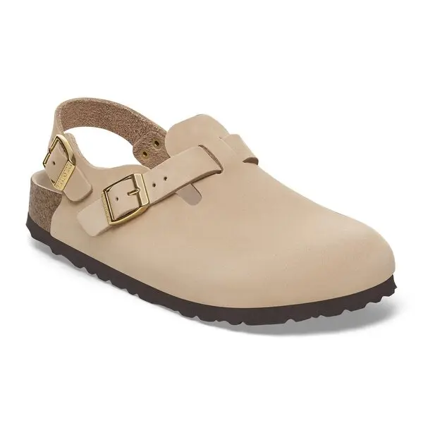 BIRKENSTOCK Tokio Nubuck Leather Clogs With Buckle Detailing - Sandcastle