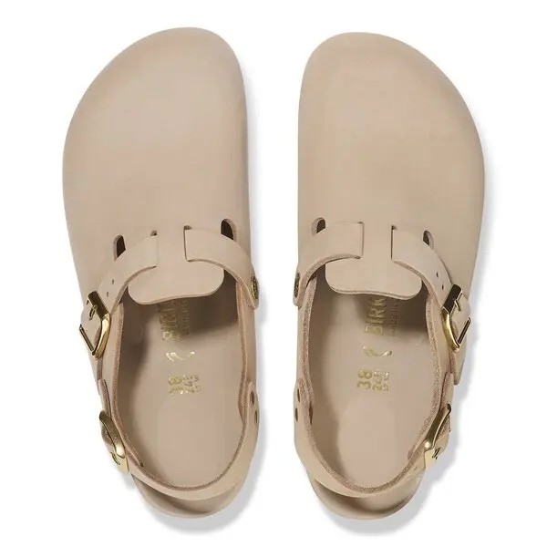 BIRKENSTOCK Tokio Nubuck Leather Clogs With Buckle Detailing - Sandcastle