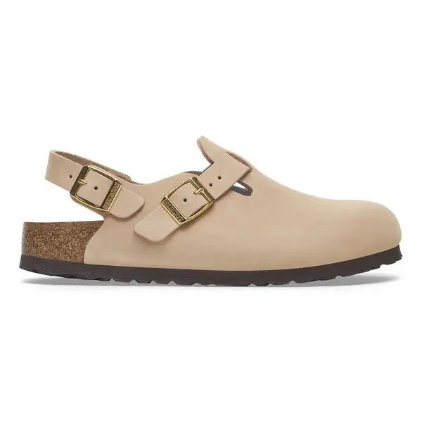 BIRKENSTOCK Tokio Nubuck Leather Clogs With Buckle Detailing - Sandcastle