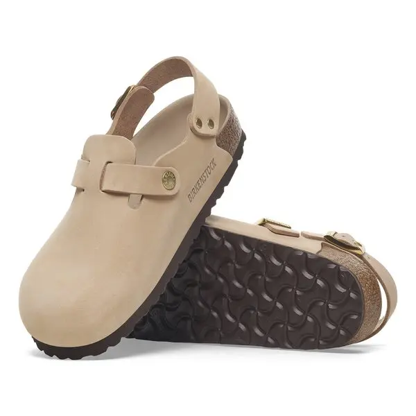 BIRKENSTOCK Tokio Nubuck Leather Clogs With Buckle Detailing - Sandcastle