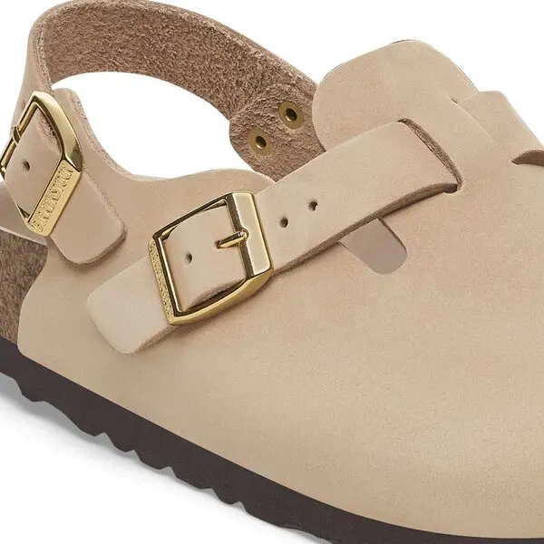 BIRKENSTOCK Tokio Nubuck Leather Clogs With Buckle Detailing - Sandcastle