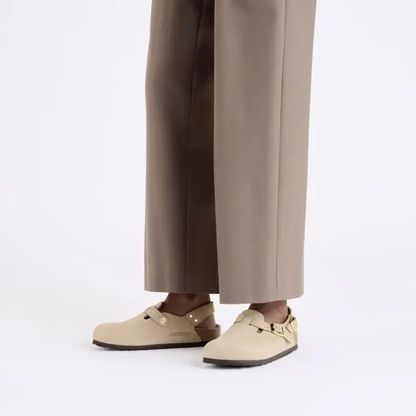 BIRKENSTOCK Tokio Nubuck Leather Clogs With Buckle Detailing - Sandcastle
