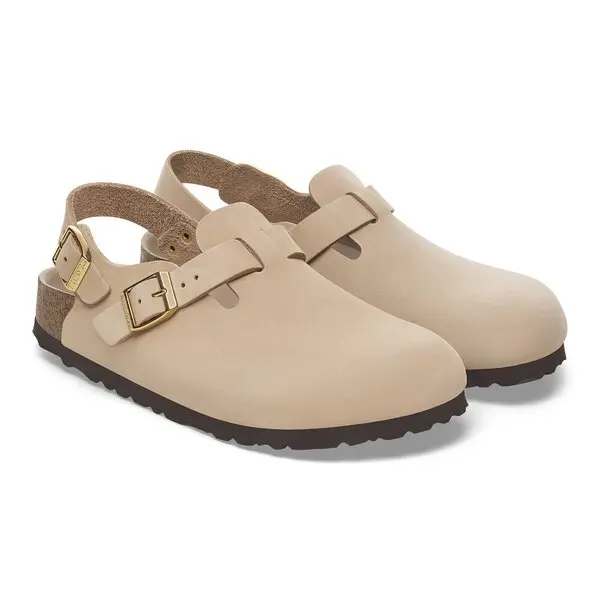 BIRKENSTOCK Tokio Nubuck Leather Clogs With Buckle Detailing - Sandcastle