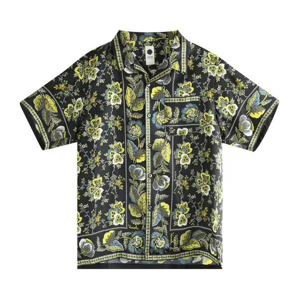 VOWELS Short-sleeve Silk Shirt - Black