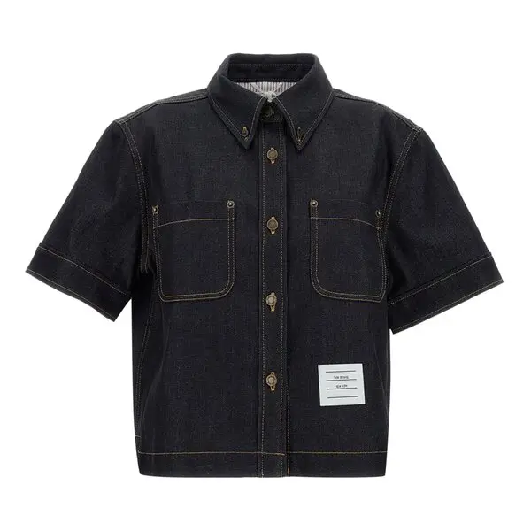 Thom Browne Japanese Selvedge Denim Button Down Shirt 'navy - Blue