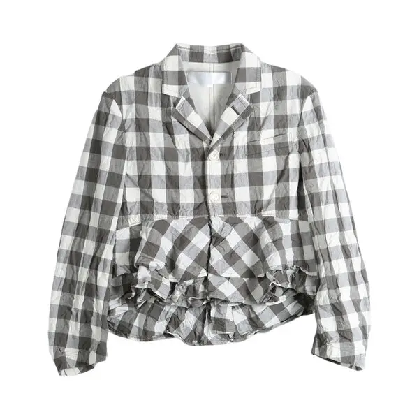 Tao Comme Des Garçons Plaid Ruched Hem Jacket /white - Grey
