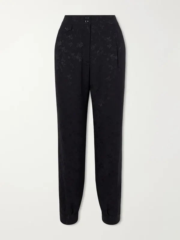 Maison Mayle Gaucha Floral-jacquard Silk Tapered Pants - Black