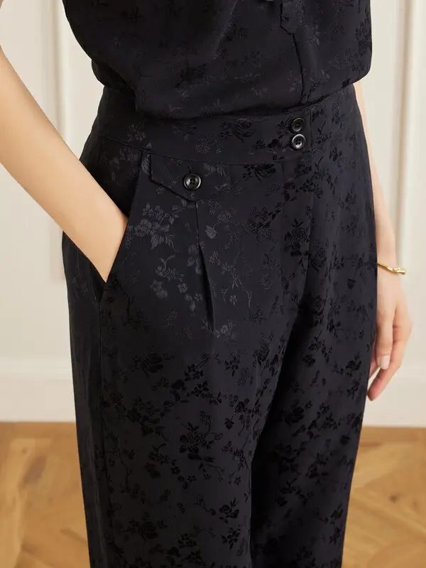 Maison Mayle Gaucha Floral-jacquard Silk Tapered Pants