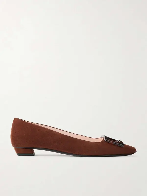 ROGER VIVIER Belle Vivier Buckled Suede Ballet Flats - Tan