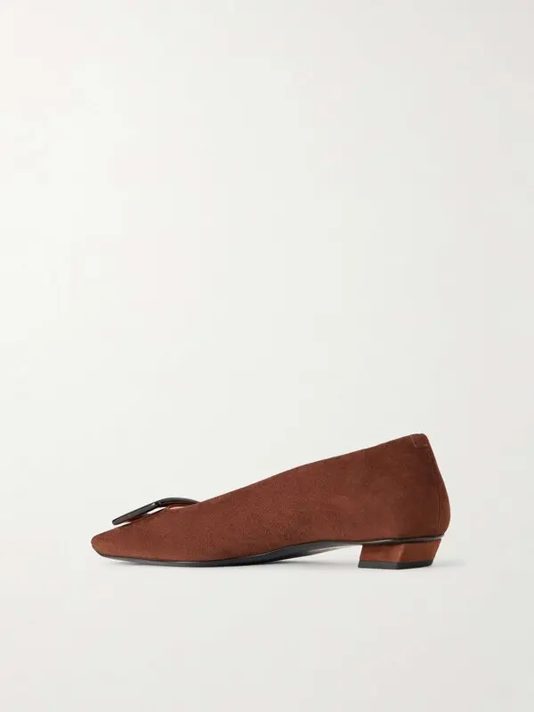 ROGER VIVIER Belle Vivier Buckled Suede Ballet Flats - Tan
