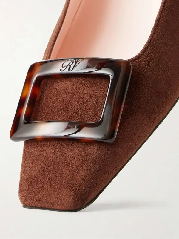 ROGER VIVIER Belle Vivier Buckled Suede Ballet Flats - Tan