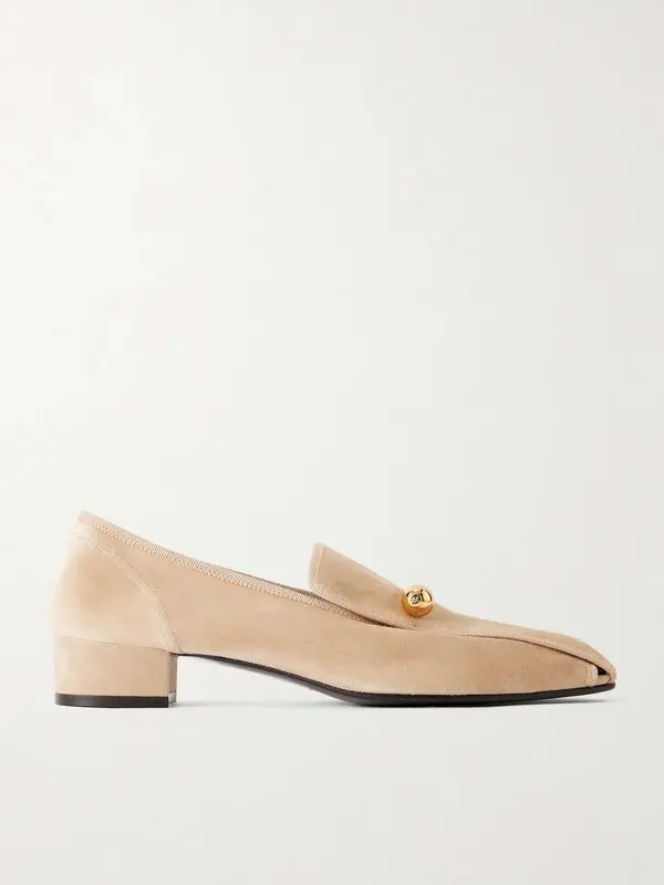 HERBERT LEVINE Showtime Suede Loafers With Block Heels - Beige
