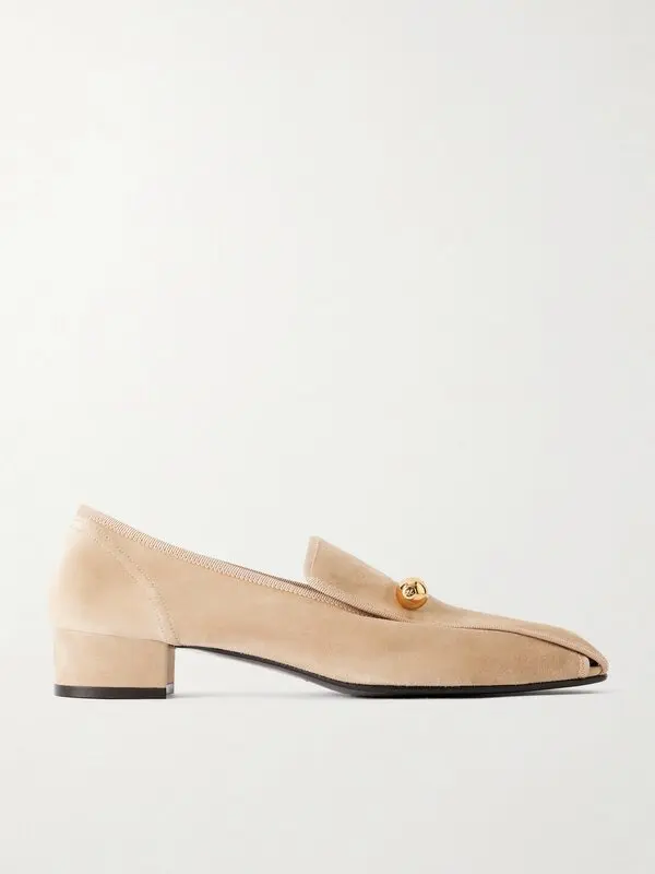 HERBERT LEVINE Showtime Suede Loafers With Block Heels - Neutrals