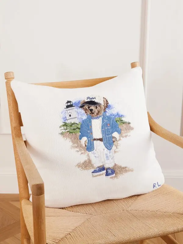 Ralph Lauren By The Sea" Polo Bear Embroidered Cotton Cushion - Neutrals