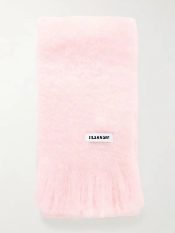 JIL SANDER Fringed Mohair And Wool-bend Scarf - Pink