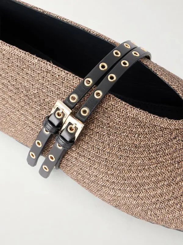 Alaïa Raffia Ballet Flats With Leather Straps