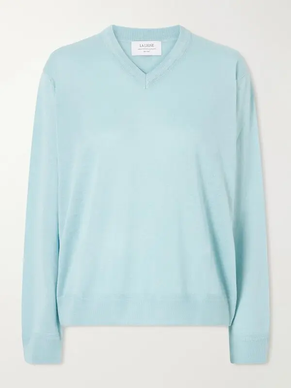 LA LIGNE Ben Silk, Wool And Cashmere-blend Knit Sweater - Blue