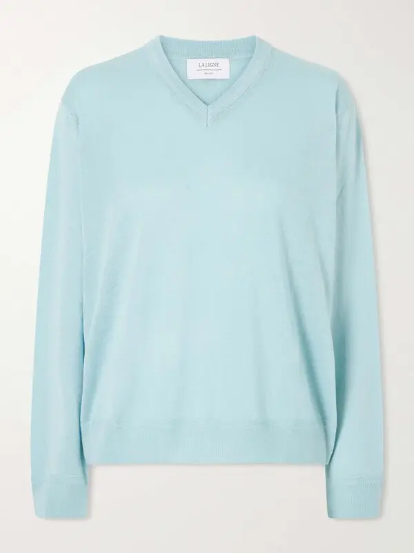 LA LIGNE Ben Silk, Wool And Cashmere-blend Knit Sweater - Light Blue