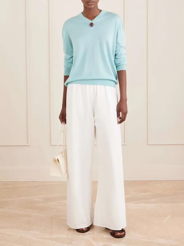 LA LIGNE Ben Silk, Wool, And Cashmere-blend Knit Sweater - Light Blue