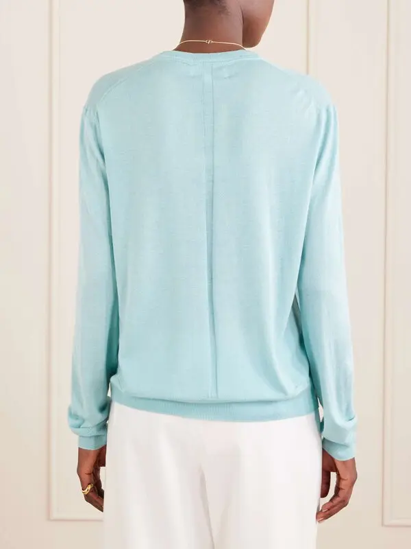 LA LIGNE Ben Silk, Wool, And Cashmere-blend Knit Sweater - Light Blue