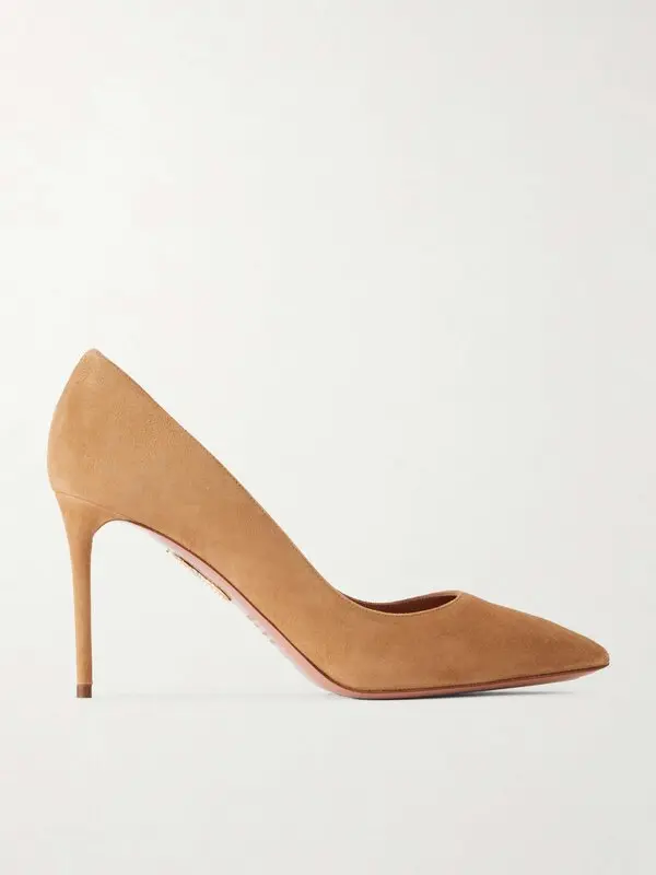 AQUAZZURA Purist 85 Suede Pumps - Camel