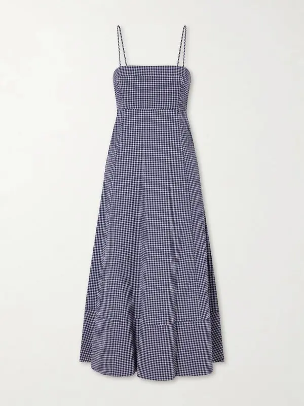 LA LIGNE Thay Gingham Knot-detailed Cut-out Seersucker Midi Dress - Multi