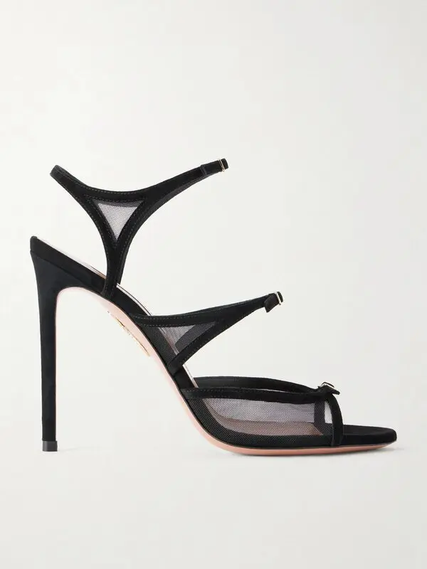 AQUAZZURA Jalila 105 Suede And Mesh Sandals - Black