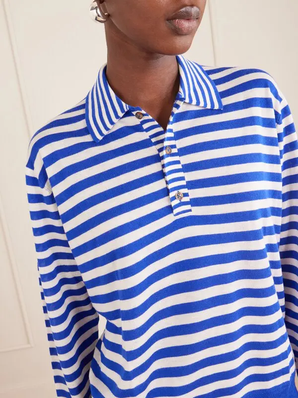 LA LIGNE Ben" Striped Silk, Wool, And Cashmere-blend Polo Sweater - Multi