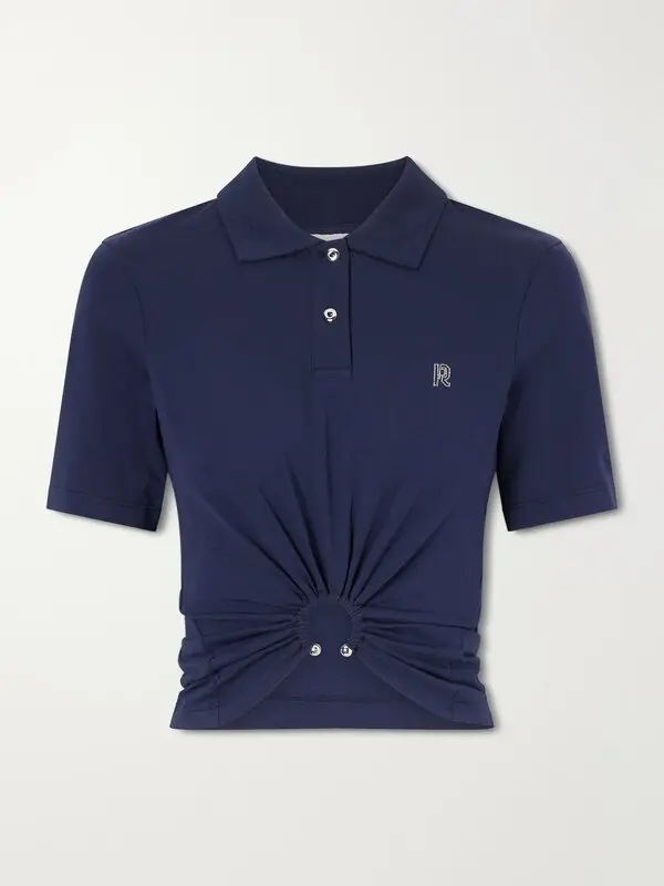 Rabanne Embellished Cotton-blend Polo Shirt - Blue
