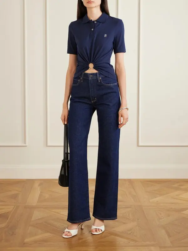 Rabanne Embellished Cotton-blend Polo Shirt - Blue