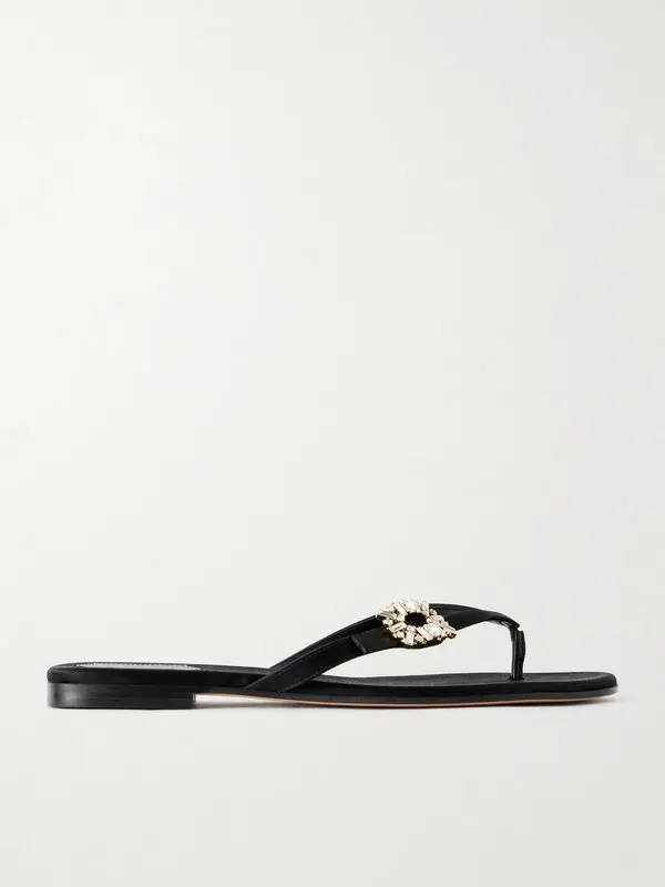 ROGER VIVIER Infradito Embellished Satin Thong Sandals - Black