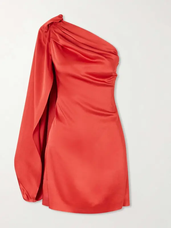 Stella McCartney One-shoulder Draped Satin Mini Dress - Red