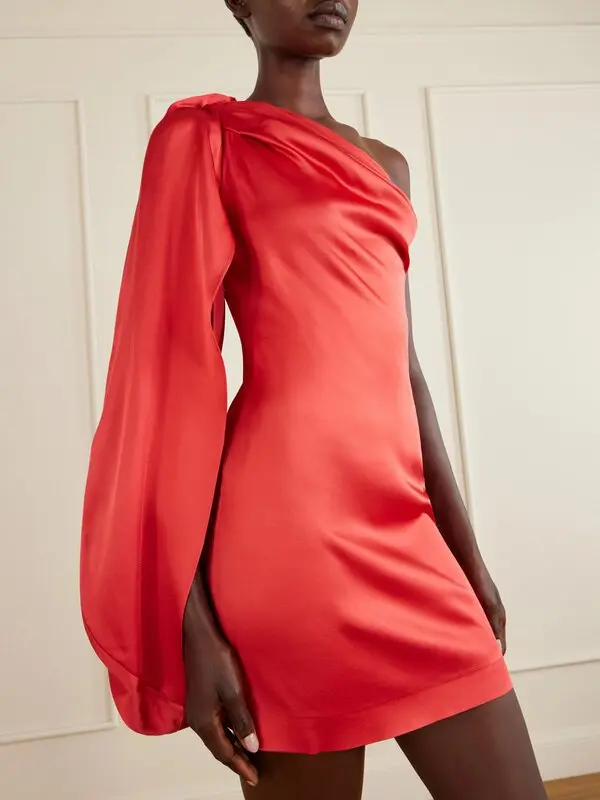 Stella McCartney One-shoulder Draped Satin Mini Dress