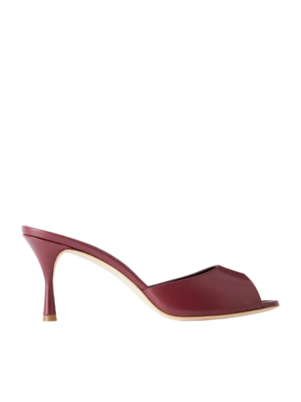 Manolo Blahnik Jada Leather Mules - Burgundy