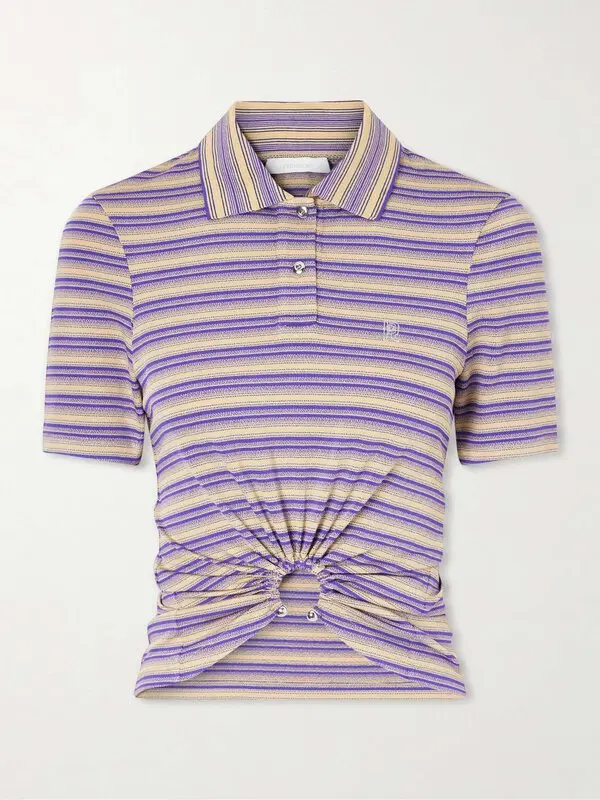 Rabanne Embellished Striped Woven Polo Shirt - Multi