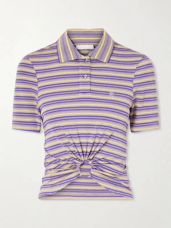 Rabanne Embellished Striped Woven Polo Shirt - Multi