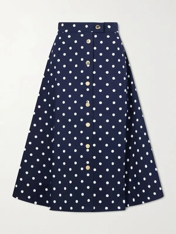 Carolina Herrera Polka Dot Cotton-blend Twill Midi Skirt - Blue