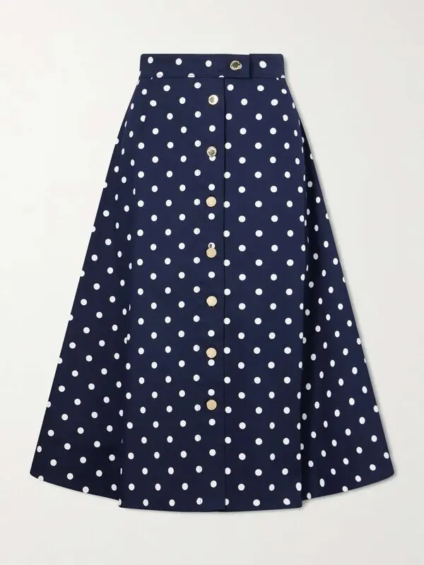 Carolina Herrera Polka-dot Cotton-blend Twill Midi Skirt - Navy