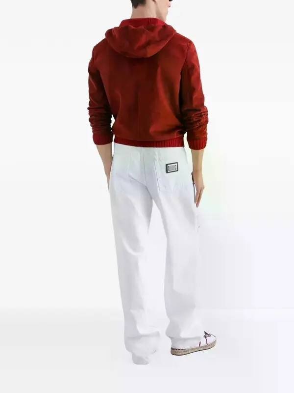 Dolce & Gabbana Suede Hooded Jacket With Knit Details - Red