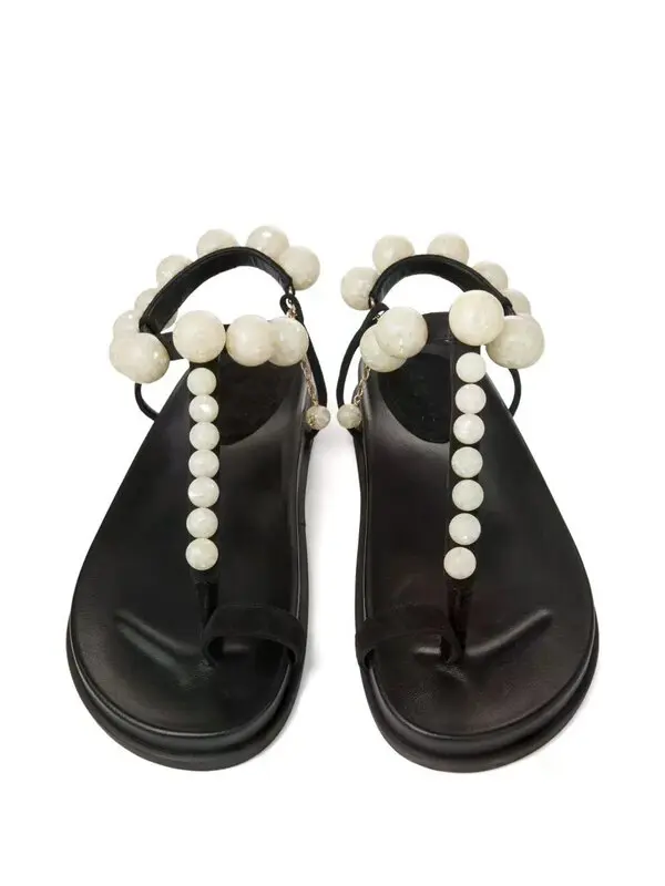 JIMMY CHOO Miro Pearl-embellished Leather Sandals - Black
