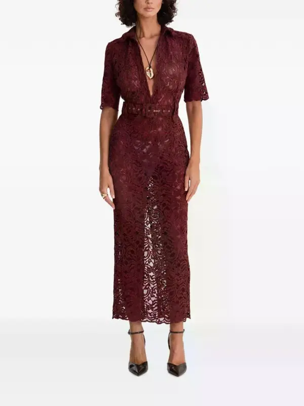 MOOS STUDIO Belted Lace Midi Dress