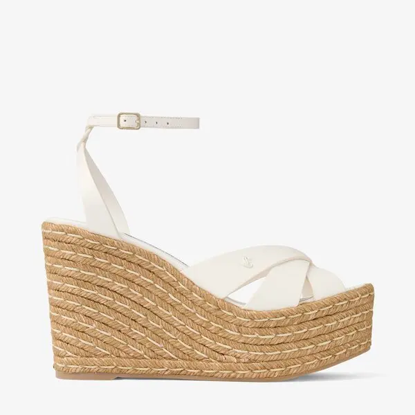JIMMY CHOO Korra 100 Latte Nappa Leather Wedges Cream - Neutral