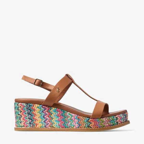 JIMMY CHOO Theia Wedge 60 Chevron Raffia Sandal Wedges - Multi