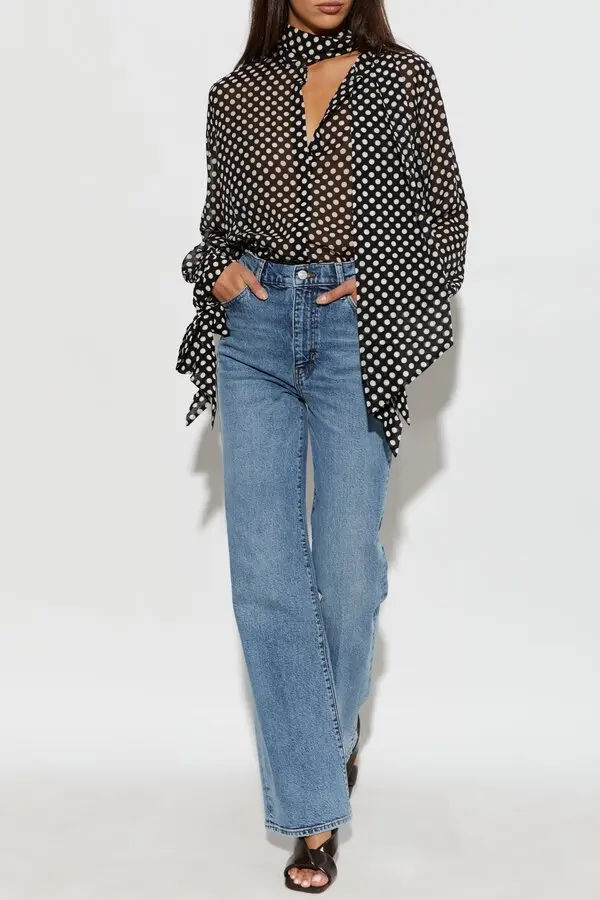 FRAME Silk Polka Dot Blouse With Decorative Tie Detail