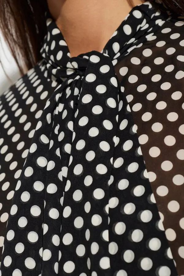 FRAME Silk Polka Dot Blouse With Decorative Tie Detail