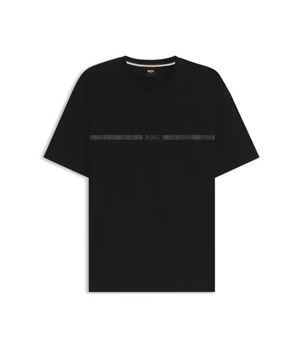 BOSS Logo Beach T-shirt In Cotton With Uv Protection - Black