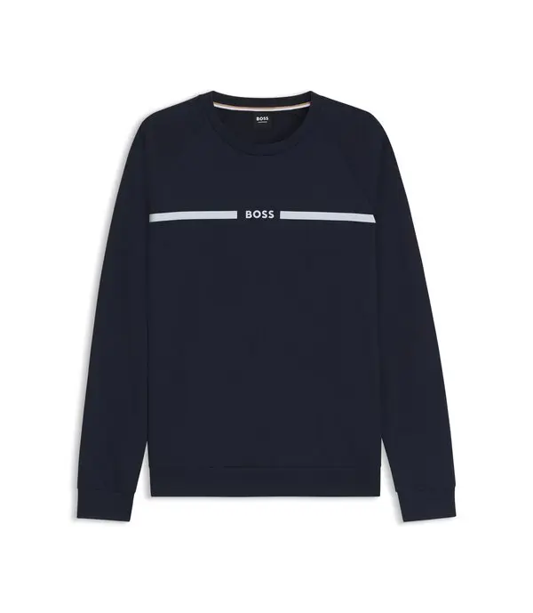 BOSS Cotton Terry Sweatshirt With Logo Detail - Dark Blue