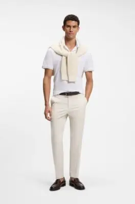 BOSS Johnny-collar Polo Shirt In Cotton And Linen - White
